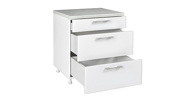 Кухненски шкаф долен с три чекмеджета In Mdf D80 3f бял гланц • Модулна кухня In Mdf бяла гланц