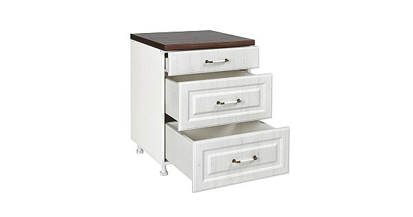 Кухненски шкаф долен с три чекмеджета Rustic D60 3f бял • Модулна кухня Rustic бяла • Мебели Монема