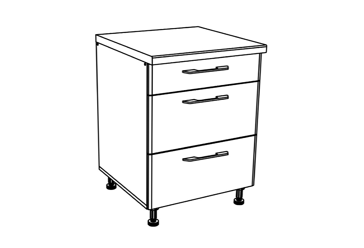 Кухненски шкаф долен с три чекмеджета In Mdf D80 3f кашмир гланц • Модулна кухня In Mdf кашмир