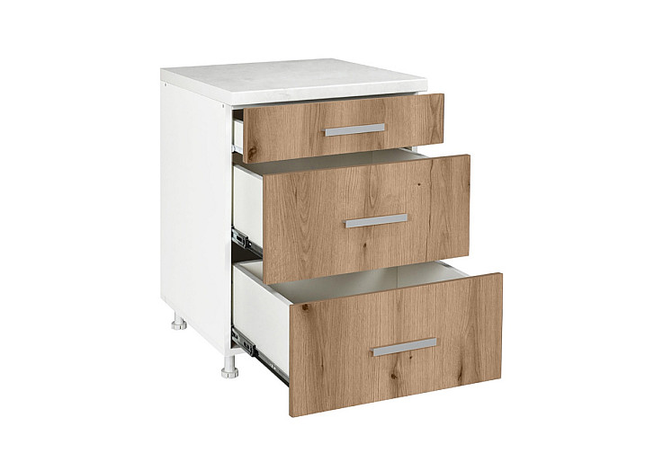 Кухненски шкаф долен с три чекмеджета In D60 F дъб артизан • Модулна кухня In дъб артизан