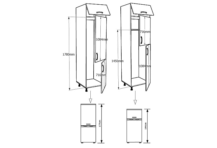 Колонен шкаф за вграден хладилник Rustic Friz 2v бял • Модулна кухня Rustic бяла • Мебели Монема