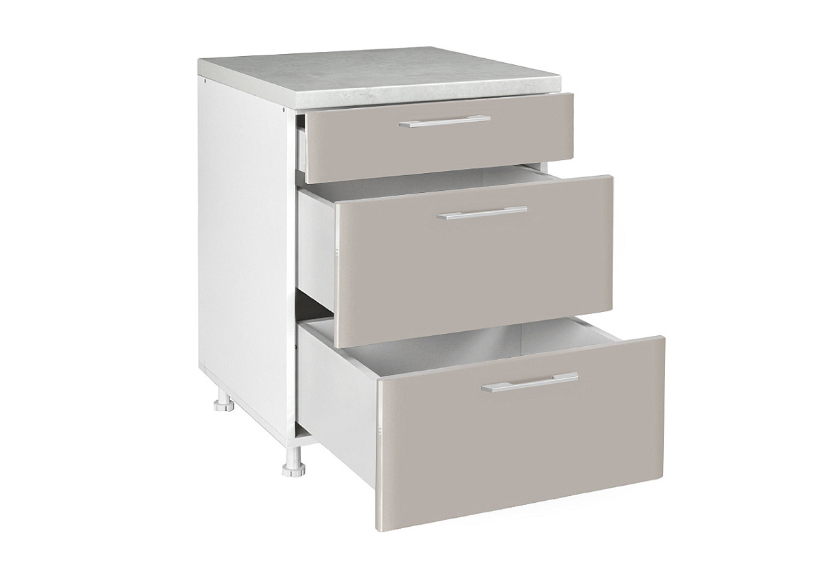 Кухненски шкаф долен с три чекмеджета In Mdf D60 3f кашмир гланц • Модулна кухня In Mdf кашмир